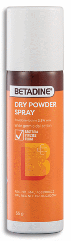 Image of Betadine Dry Powder Spray 2.5% w/w | MIMS Malaysia